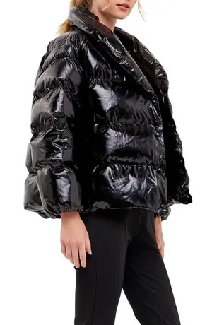Endless Rose Belted Puffer Jacket - Black