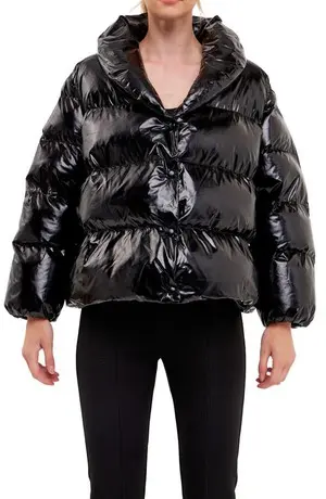 Endless Rose Belted Puffer Jacket - Black