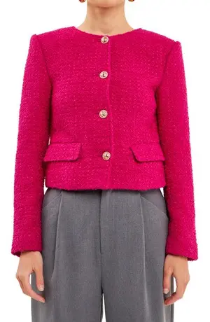 Endless Rose Round Neck Bouclé Crop Jacket