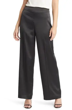 Anne Klein High Waist Wide Leg Satin Pants - Anne Black