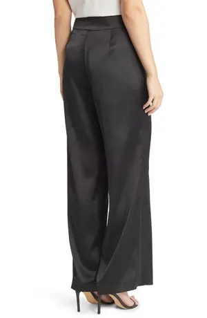 Anne Klein High Waist Wide Leg Satin Pants - Anne Black