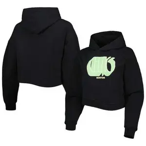 LUSSO Boston Celtics Layla World Tour Cropped Pullover Hoodie - Black