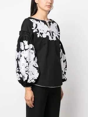 Yuliya Magdych Floral-jacquard Puff-sleeve Blouse