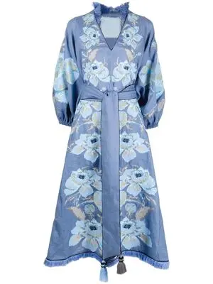Yuliya Magdych Floral-jacquard Linen Midi Dress