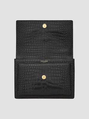 Saint Laurent Croc-embossed Leather Shoulder Bag - Noir