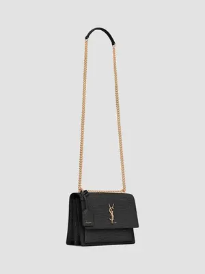 Saint Laurent Croc-embossed Leather Shoulder Bag - Noir