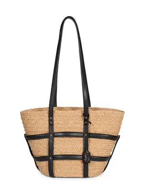 Saint Laurent Women's Medium Panier Harness Raffia Tote - Naturel Noir - Naturel Noir