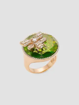 BEE GODDESS Honey 14k Rose Gold Topaz & 0.06 Tcw Diamond Honeycomb Ring - Green