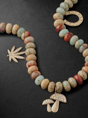 SYDNEY EVAN Gold, Snakeskin Jasper And Diamond Beaded Pendant Necklace - Brown
