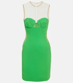 Stella McCartney Mesh-paneled Crêpe Minidress - Green