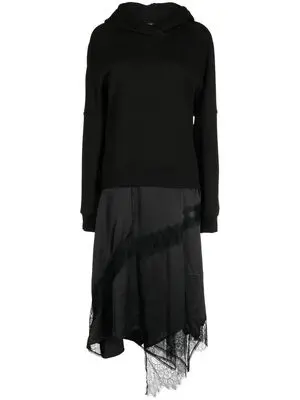 Goen.j Lace Trim Hooded Dress - Black