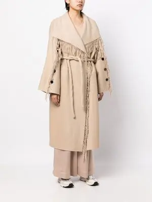 Goen.j Double-faced Fringed Coat - Brown