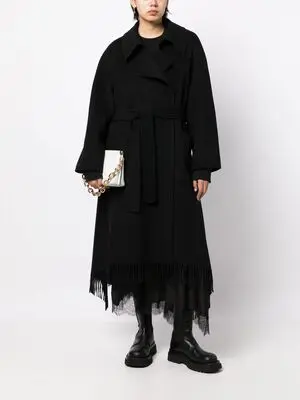 Goen.j Double-faced Fringed Coat - Black