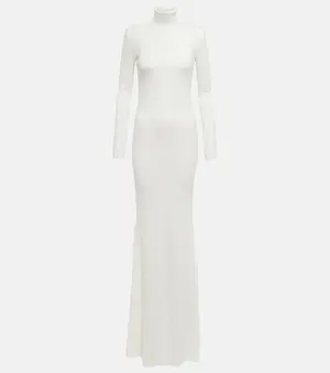 Saint Laurent High-neck Wool Maxi Dress