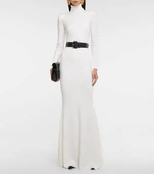 Saint Laurent High-neck Wool Maxi Dress
