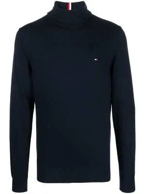 Tommy Hilfiger Logo-embroidered Turtleneck Jumper - Blue