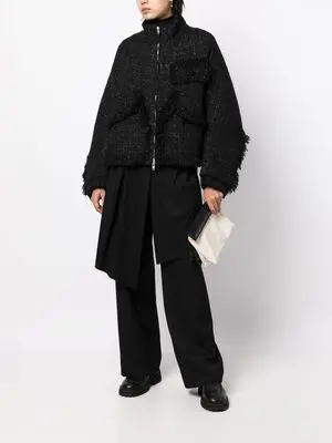 Goen.j Stand-collar Tweed Bomber Jacket - Black