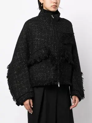 Goen.j Stand-collar Tweed Bomber Jacket - Black