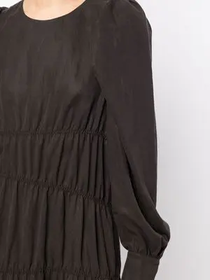 Goen.j Ruched Puffed-sleeve Midi Dress - Brown