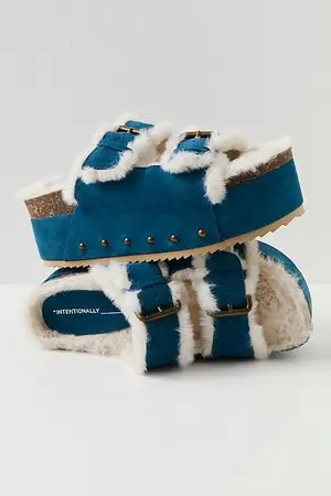 Intentionally Blank Rule Breaker Sherpa Flatform Sandals Dusty Teal