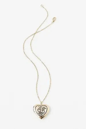 Free People Free People Monogram Heart Locket Pendant Necklace Gold
