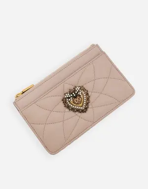 Dolce & Gabbana Medium Devotion Card Holder In Quilted Nappa Leather - Pale Pink