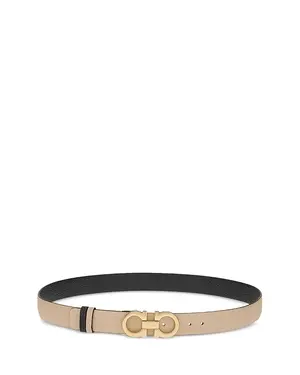FERRAGAMO Donna Leather Belt - Tan/gold