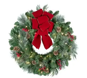HAUTE DECOR Classic 24' Pre-lit Berry & Pinecon E Wreath - One-color
