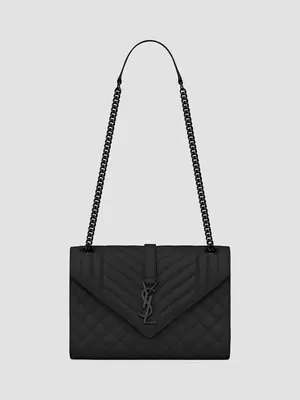 Saint Laurent Envelope Monogram Matelassé Leather Shoulder Bag - Black