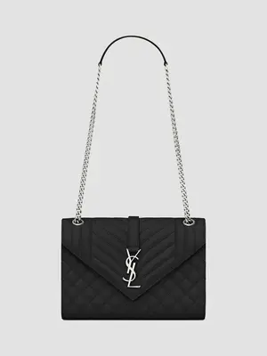Saint Laurent Envelope Monogram Matelassé Leather Shoulder Bag - Nero