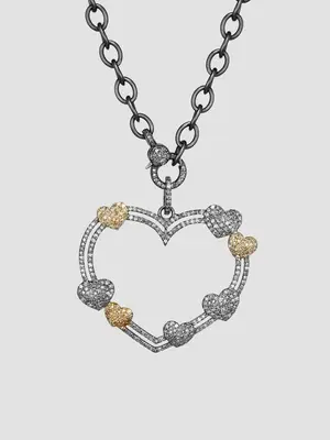 Nina Gilin Tri-tone & Diamond Heart Pendant Necklace