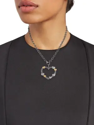 Nina Gilin Tri-tone & Diamond Heart Pendant Necklace