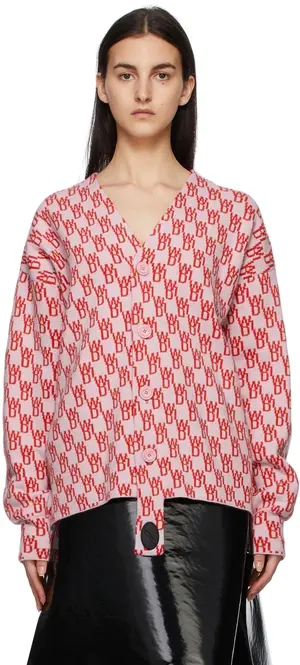We11Done We11done Pink Wool Jacquard Logo Cardigan - Pink