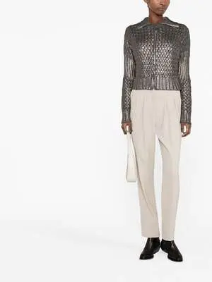 Alberta Ferretti Zip-front Metallic Knit Cardigan
