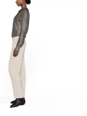 Alberta Ferretti Zip-front Metallic Knit Cardigan