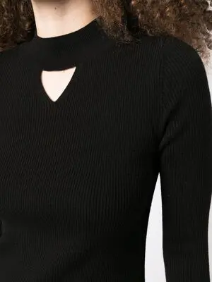 J KOO Ribbed Knit Cut-out Sweater
