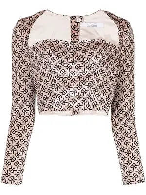 Rokh Monogram-print Bustier Corset Top - Neutrals