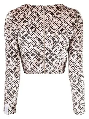 Rokh Monogram-print Bustier Corset Top - Neutrals