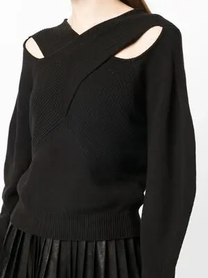 J KOO Crossover-neck Ribbed-knit Jumper