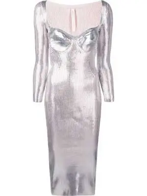 MARIA LUCIA HOHAN Helen Metallic Sweetheart-neck Dress - Grey