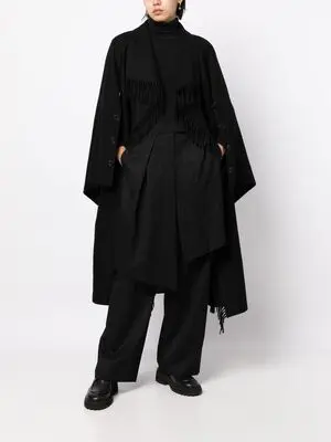 Goen.j Double-breasted Wool Coat With Fringe Detail
