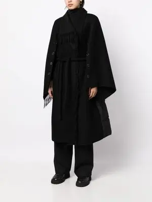 Goen.j Double-breasted Wool Coat With Fringe Detail