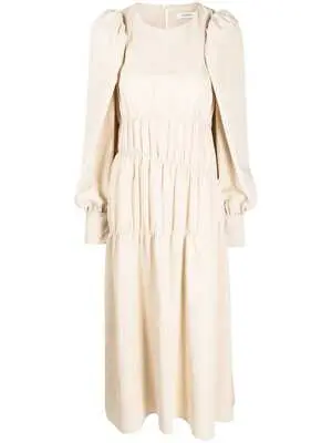 Goen.j Ruched Puff-sleeve Midi Dress - Neutrals