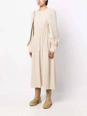 Goen.j Ruched Puff-sleeve Midi Dress - Neutrals