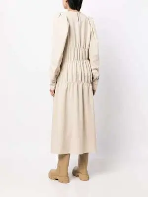 Goen.j Ruched Puff-sleeve Midi Dress - Neutrals