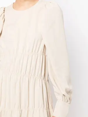 Goen.j Ruched Puff-sleeve Midi Dress - Neutrals