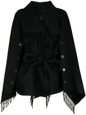Goen.j Layered Cape Coat With Fringe