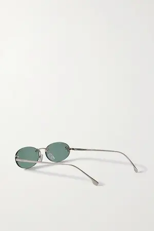 Fendi Oval-frame Silver-tone Sunglasses - Green