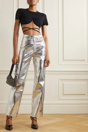 ROTATE BY BIRGER CHRISTENSEN Rotie Croc-effect Faux Leather Straight-leg Pants
