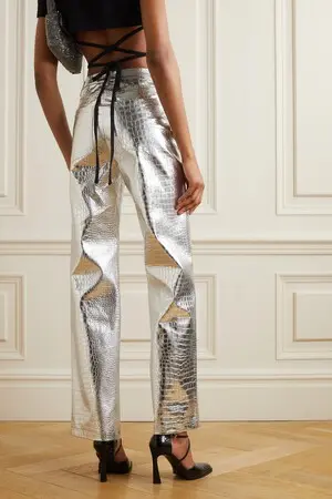 ROTATE BY BIRGER CHRISTENSEN Rotie Croc-effect Faux Leather Straight-leg Pants